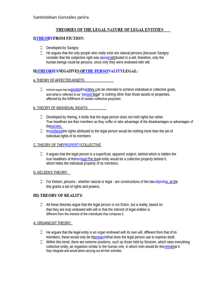 Legal Nature Theories of Entities | PDF