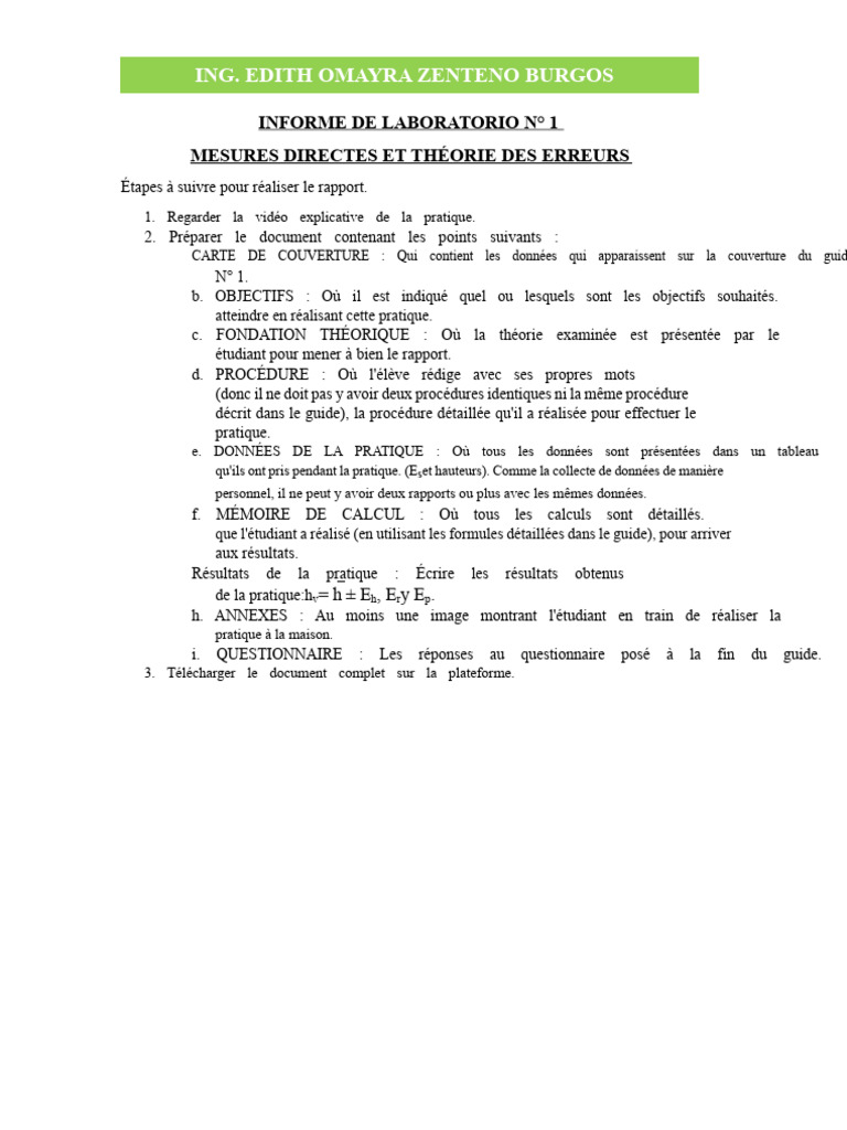 Rapport de laboratoire : mesures et erreurs | PDF