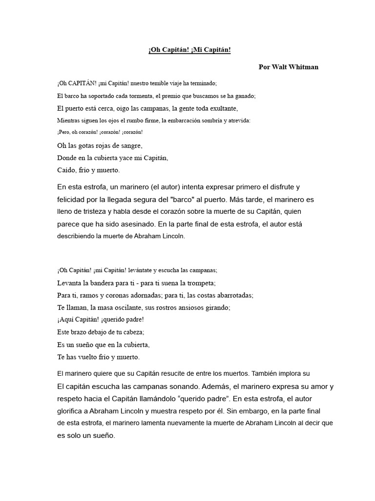 O Capitán! Mi Capitán! es un poema escrito por Walt Whitman, que rinde ...