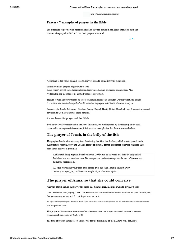 Biblical Examples of Powerful Prayer | PDF | Prayer | Books Of Kings