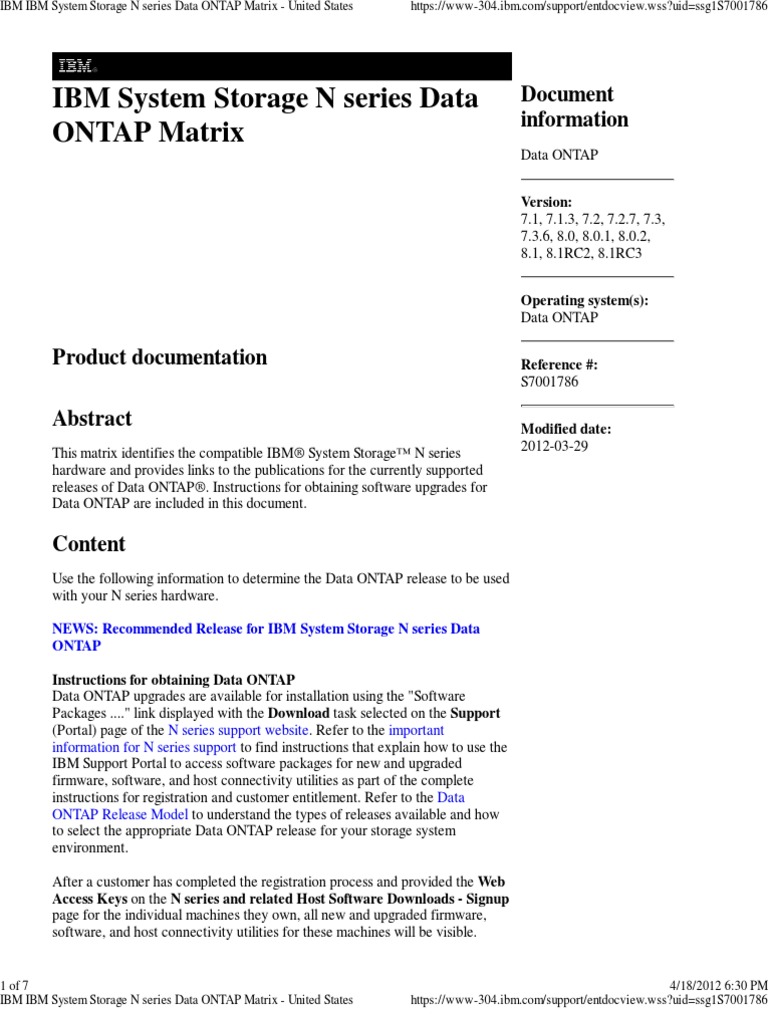 IBM IBM System Storage N Series Data ONTAP Matrix - United States | PDF ...