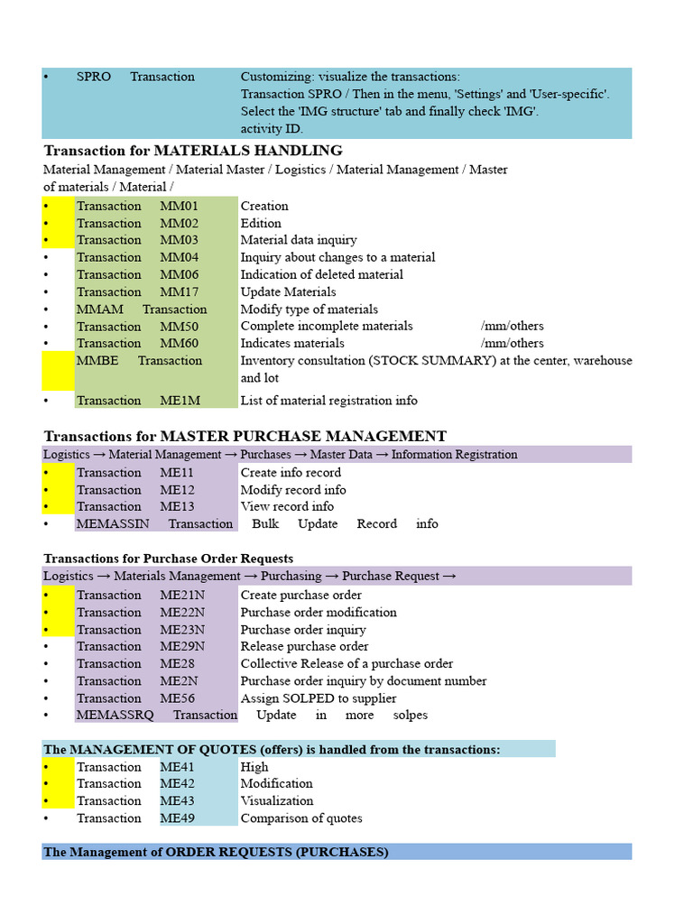 SAP Material Management Transactions Guide | PDF | Logistics | Software