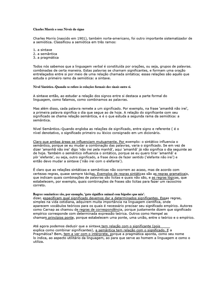 Charles Morris e Seus Níveis do Signo | PDF | Semiótica | Imagem