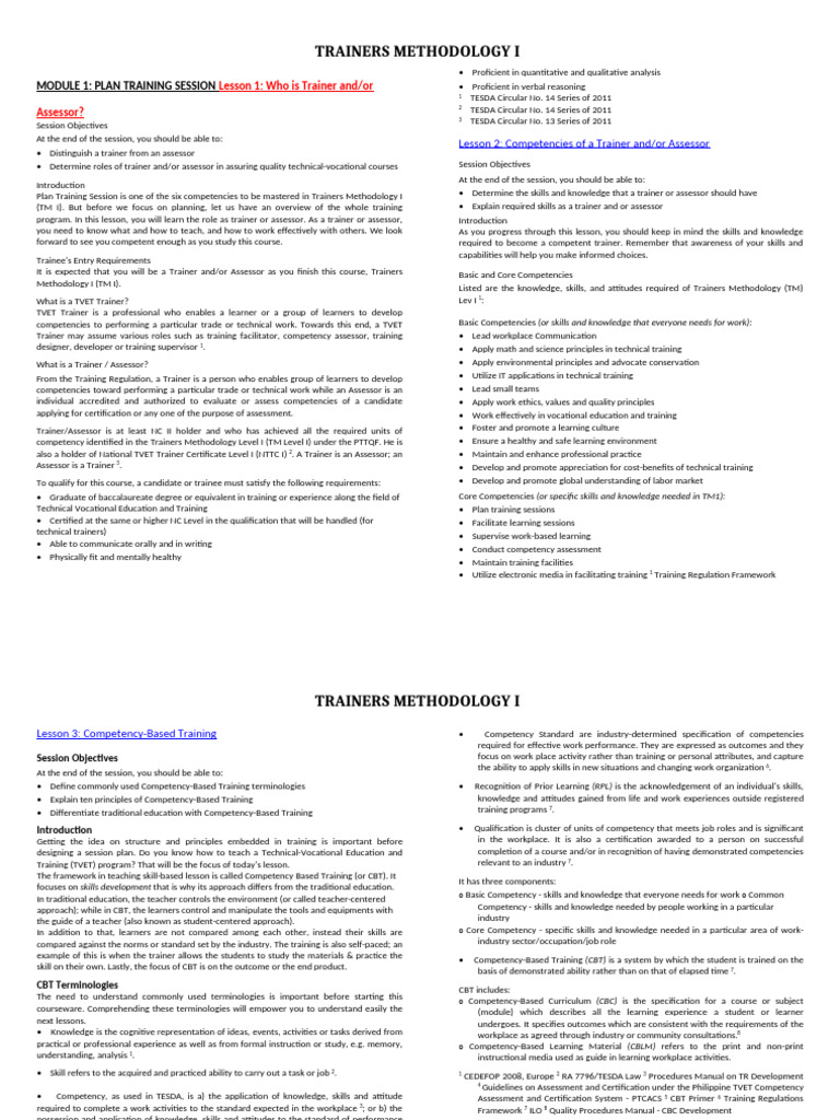 Trainers Methodology I: Module 1 Overview | PDF | Vocational Education ...