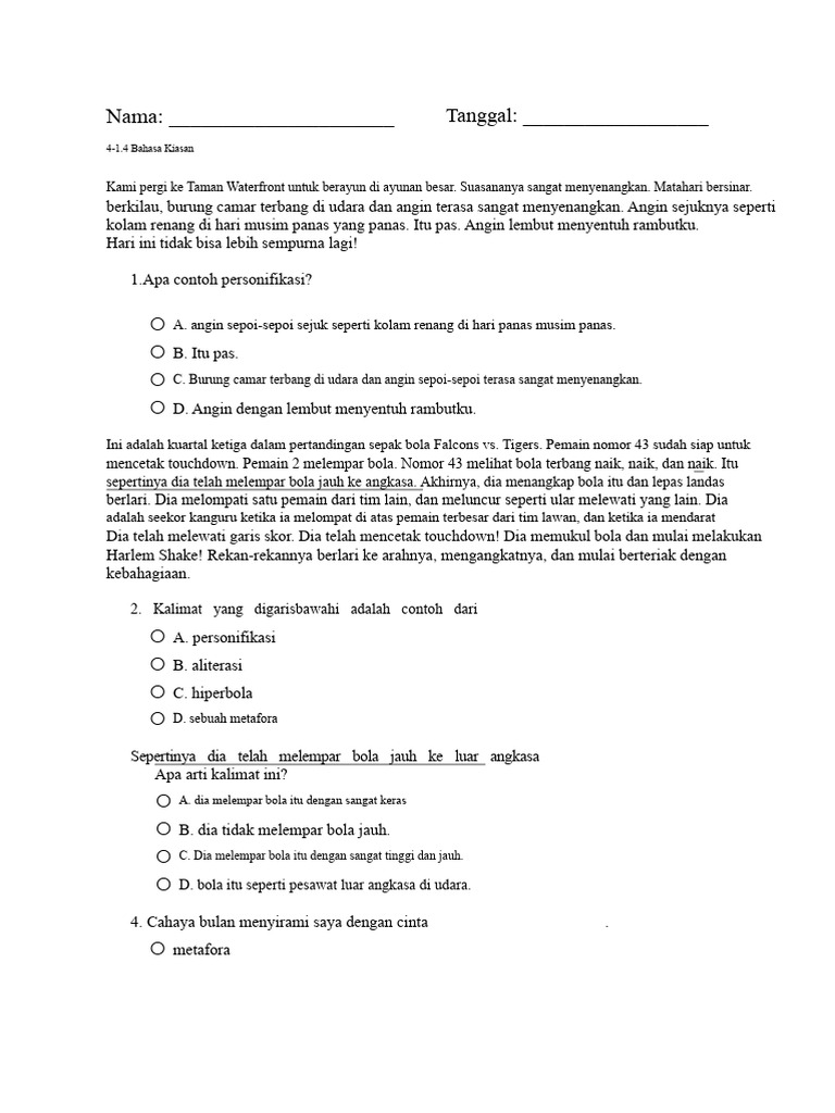 Lembar Kerja Praktik Mandiri Personifikasi dan Hiperbola | PDF