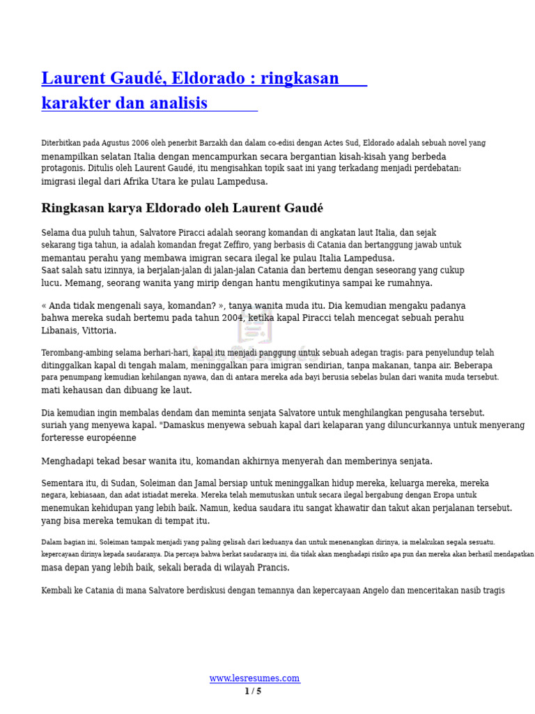 laurent-gaude-eldorado-ringkasan-karakter-dan-analisis | PDF
