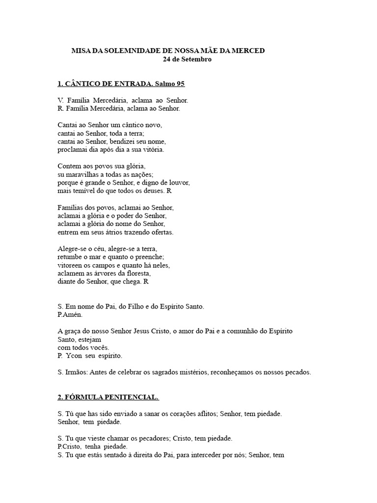 Missa da Solenidade de Nossa Mãe da Merced (1) | PDF | Crença e ...