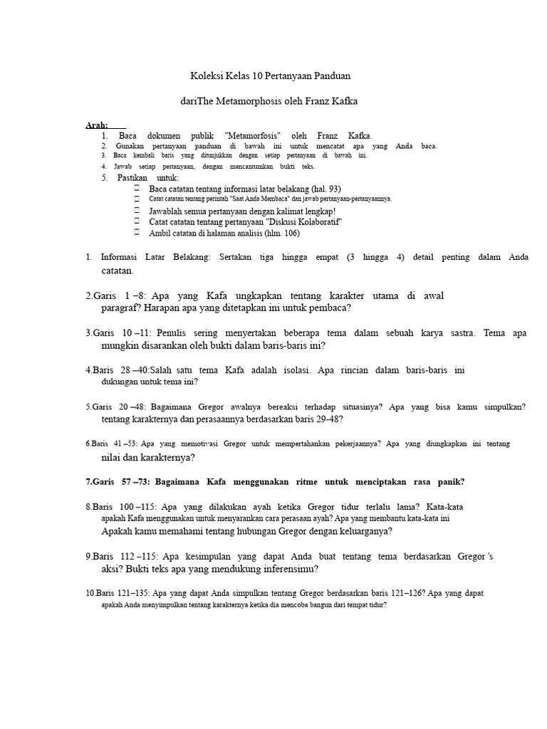 Pertanyaan Panduan Metamorfosis | PDF