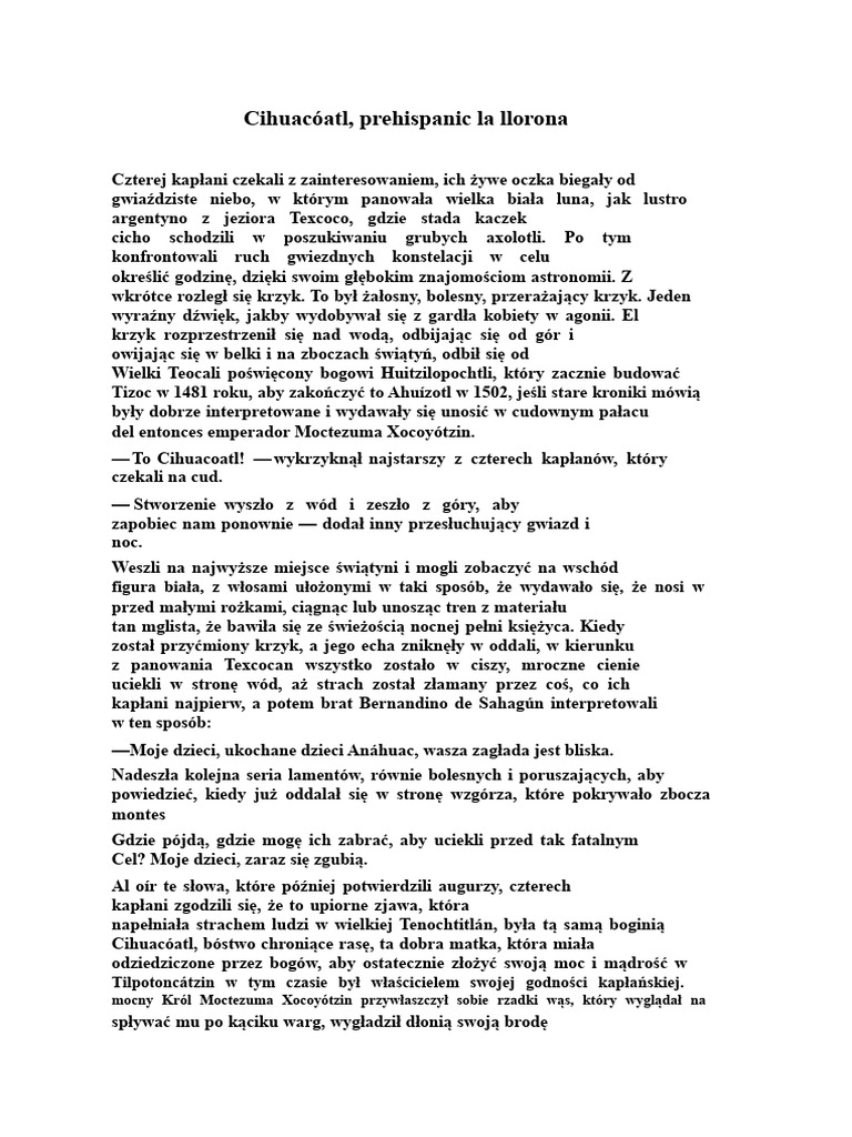 Cihuacóatl, Prehispanic La Llorona | PDF