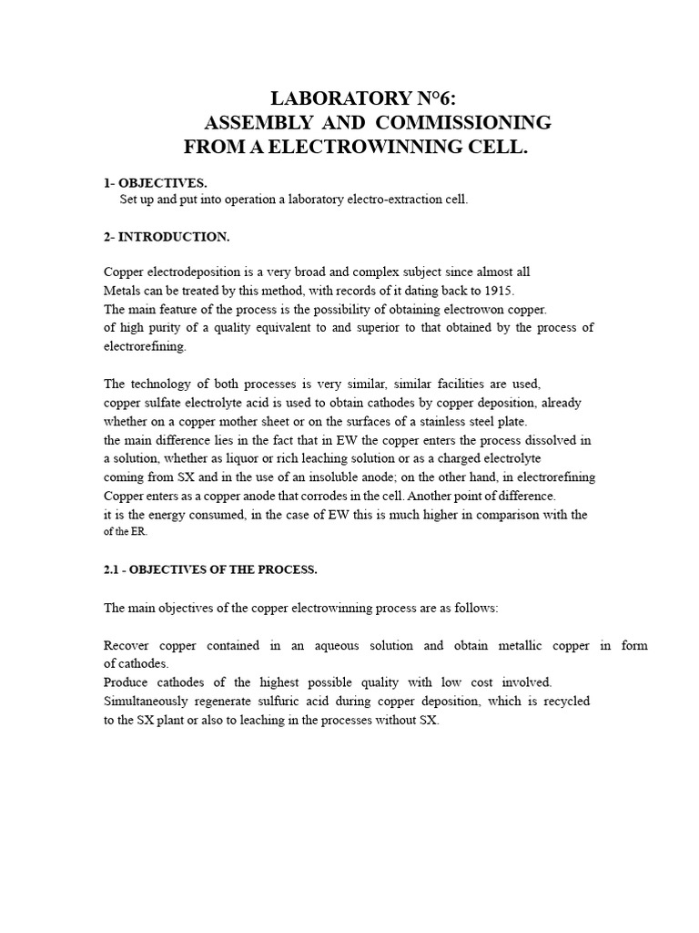 Electrowinning Cell Setup Guide | PDF | Anode | Electrode