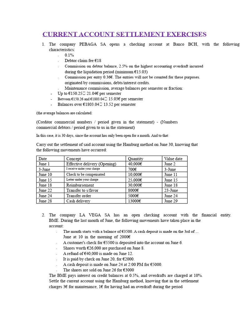 Current Account Settlement Examples | PDF | Transaction Account | Overdraft