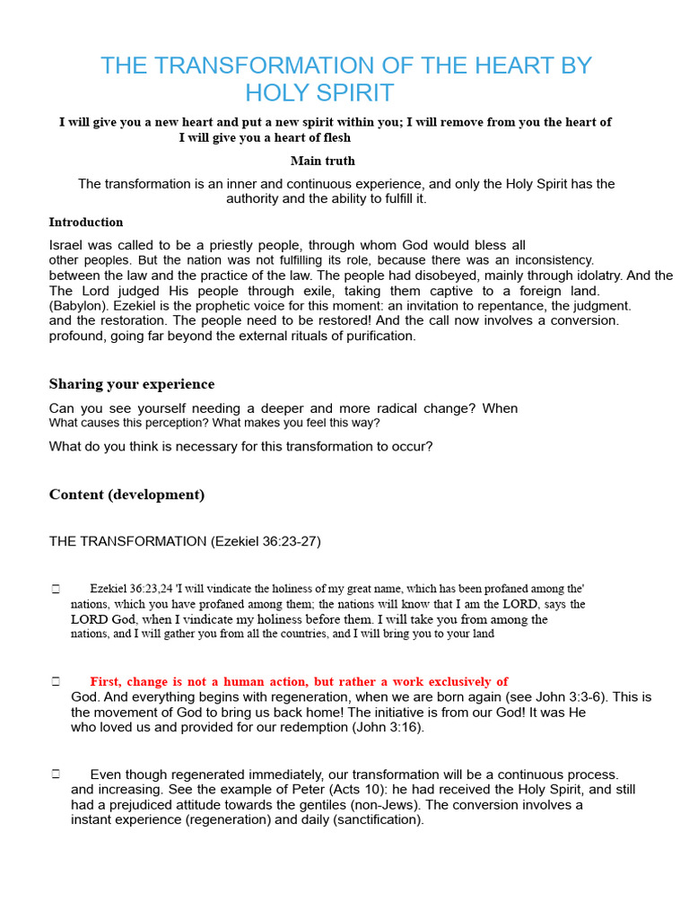 Heart Transformation by the Holy Spirit | PDF | Born Again | Jesus