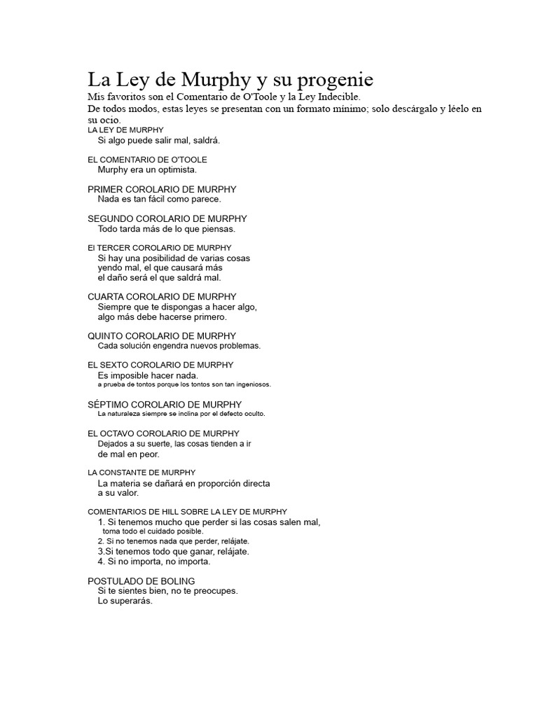 Ley de Murphy y sus corolarios | PDF | Teoría