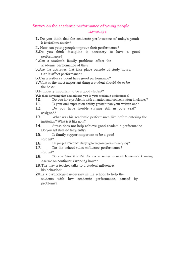 Academic Performance Survey for Youth | PDF