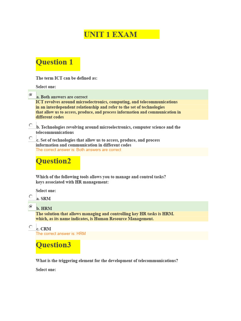 ICT and Management Systems Exam Guide | PDF | Human Resource Management ...