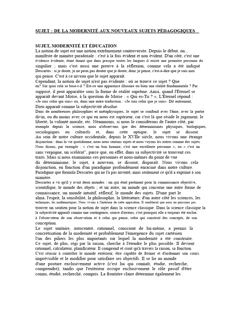 Modernité et Éducation : Le Sujet en Question | PDF | Behaviorisme ...