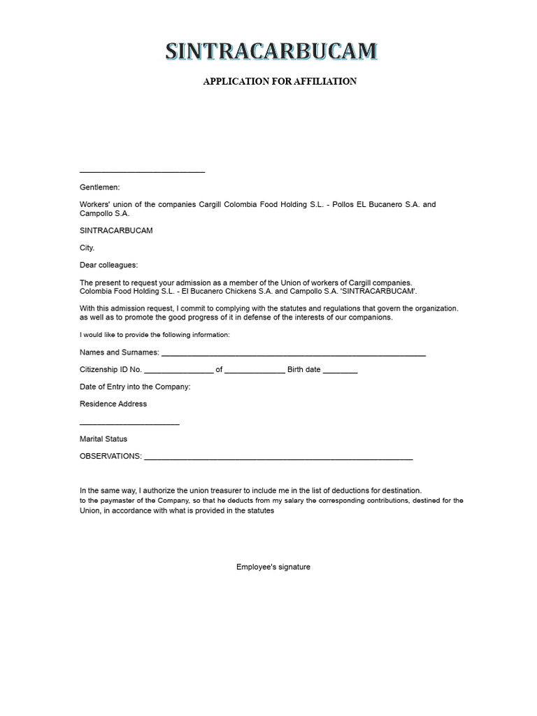 Union Membership Application Form | PDF
