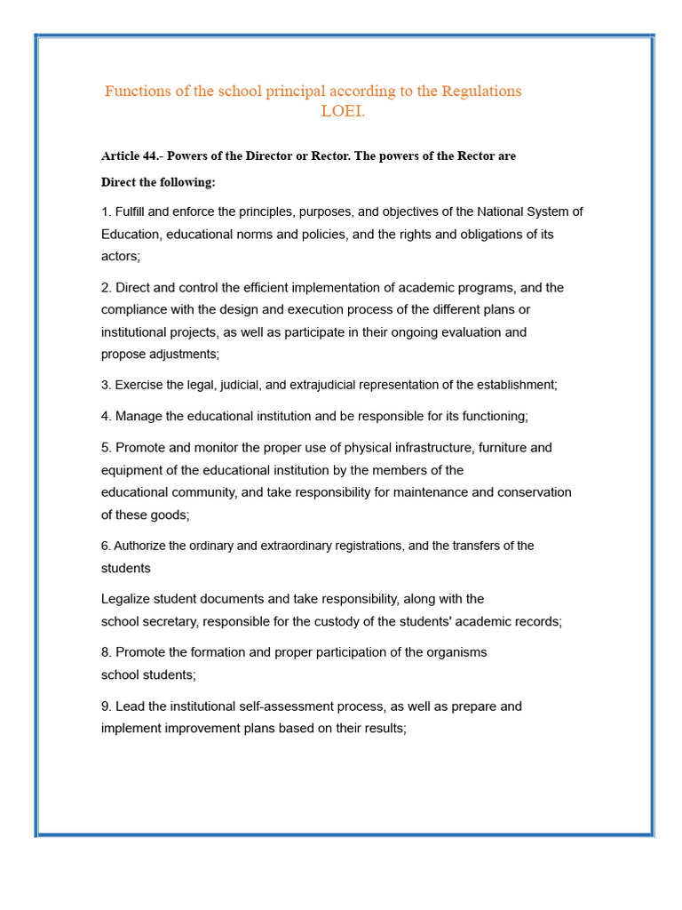 Functions of The School Principal According To The Regulation of The ...