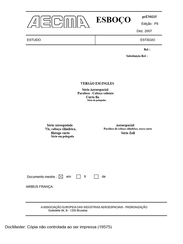 EN6115-P5 (Série Aeroespacial, Parafusos).pdf | PDF | Parafuso | Metalurgia