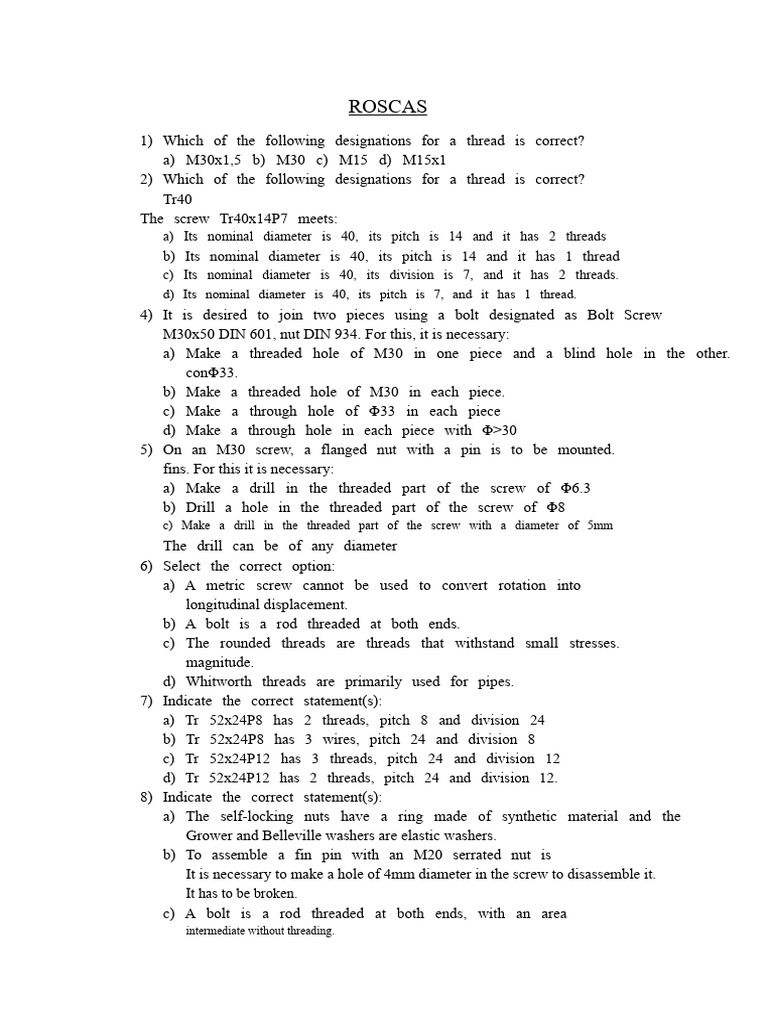 Threading Exercises PDF | PDF | Screw | Nut (Hardware)