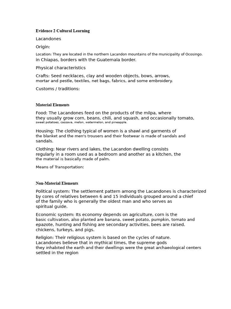 Characteristics of The Lacandones | PDF