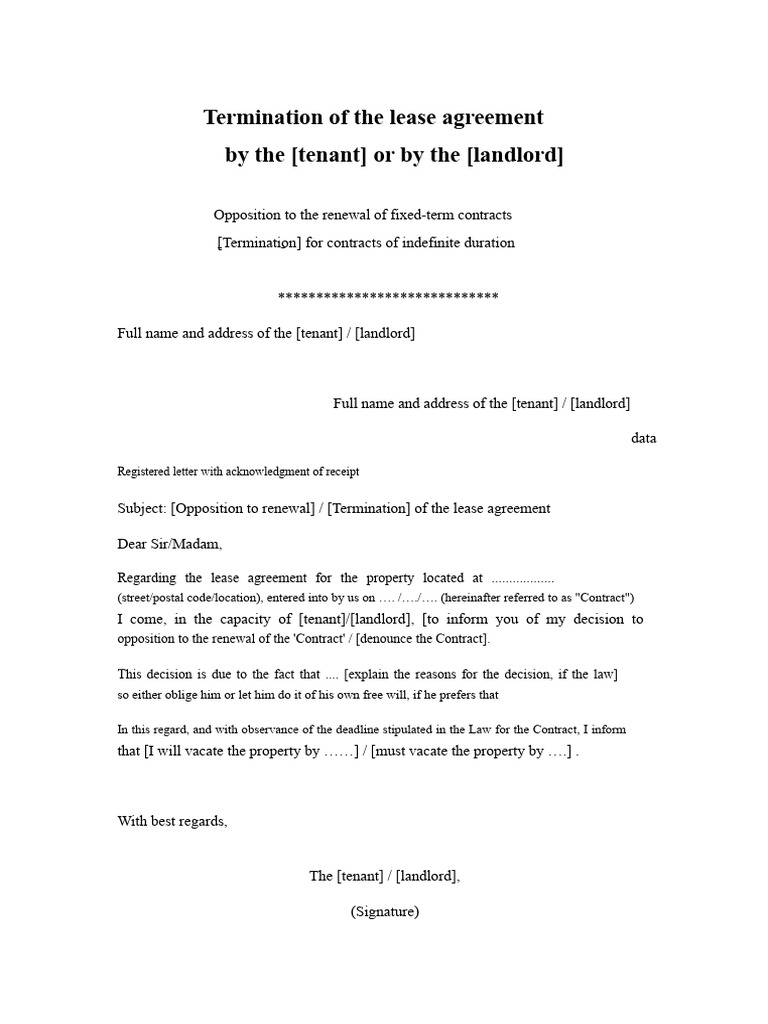 Draft Termination Contract of Lease | PDF