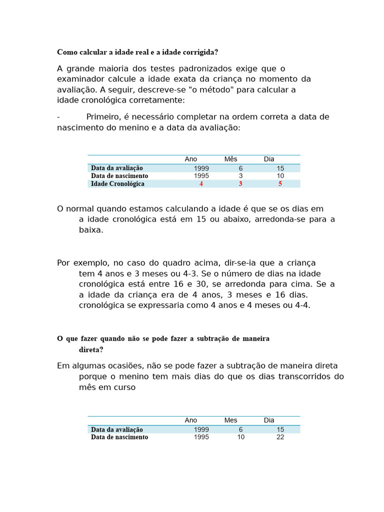 Como Calcular Idade Cronológica e Corrigida | PDF | Gravidez | Bebês