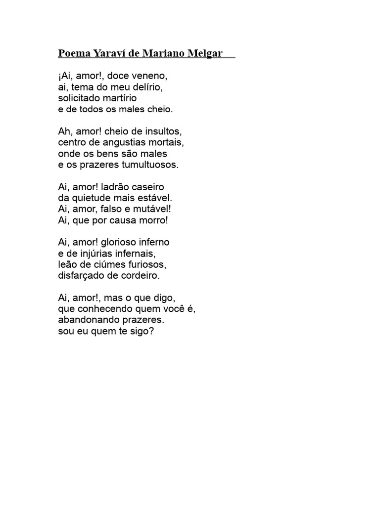 Poema "Yaraví" de Mariano Melgar | PDF