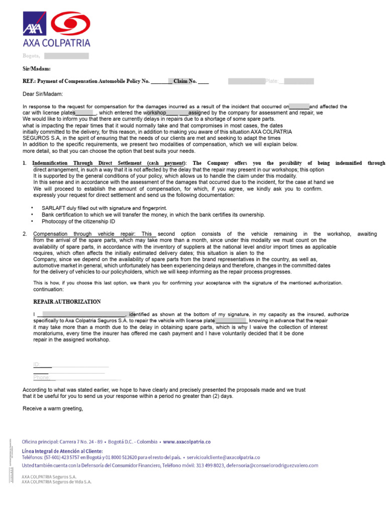 NEW Authorization Letter For Repair | PDF | Indemnity