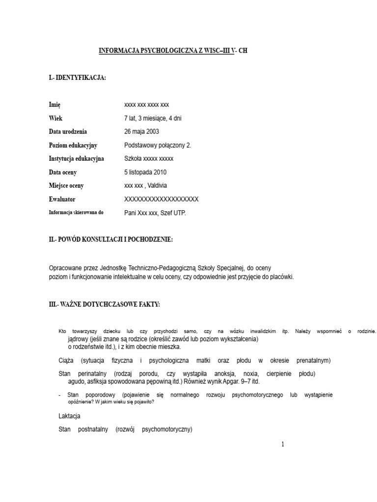 Przykład Raportu WISC III | PDF