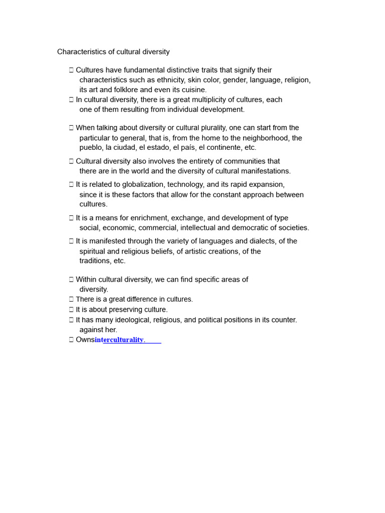 Characteristics of Cultural Diversity | PDF