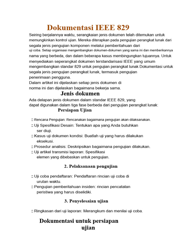 Panduan Lengkap IEEE 829 untuk Uji Perangkat Lunak | PDF