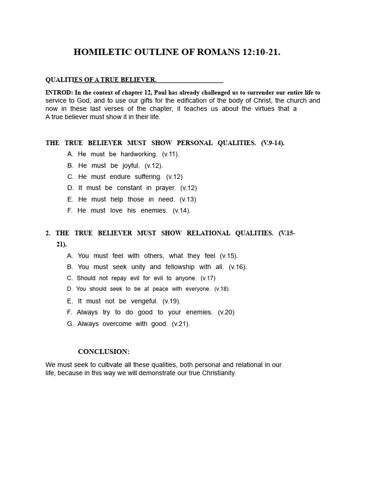 Homiletical Outline of Romans 12 | PDF
