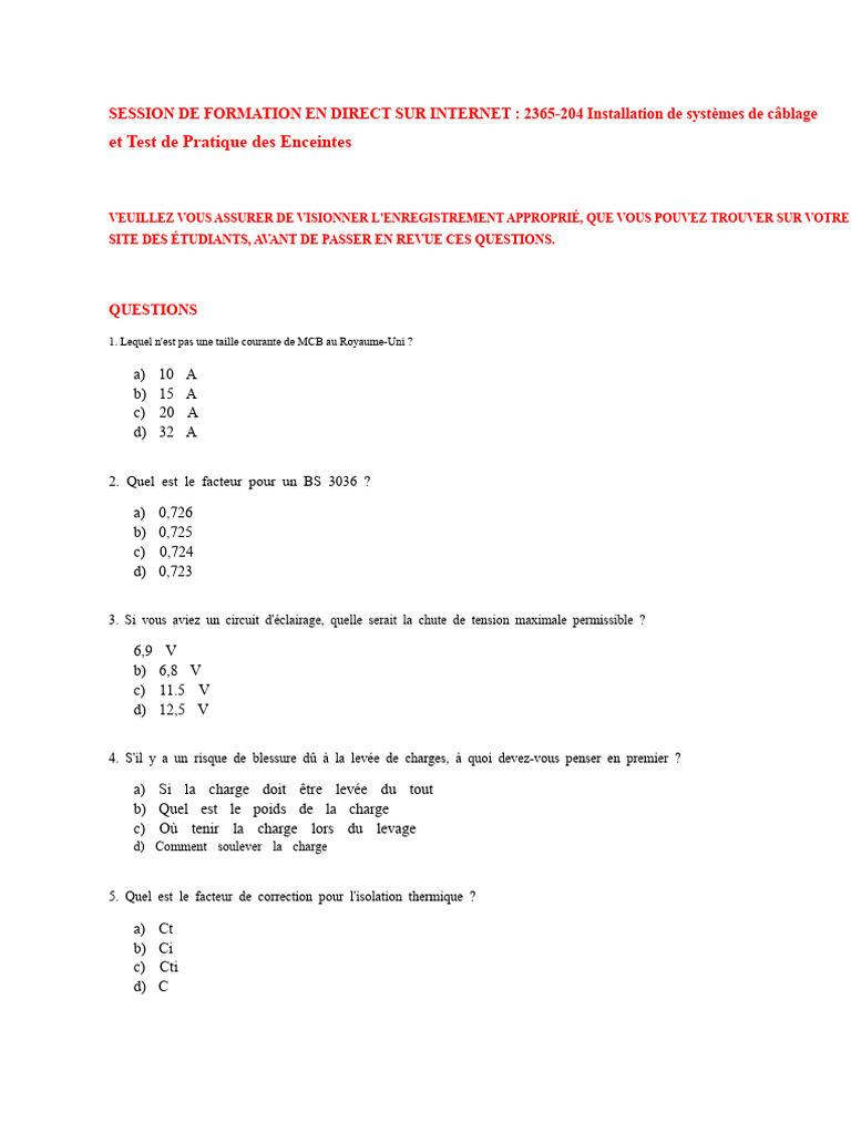 Formation câblage et tests pratiques | PDF