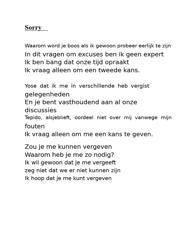 Sorry Tekst Spaans | PDF
