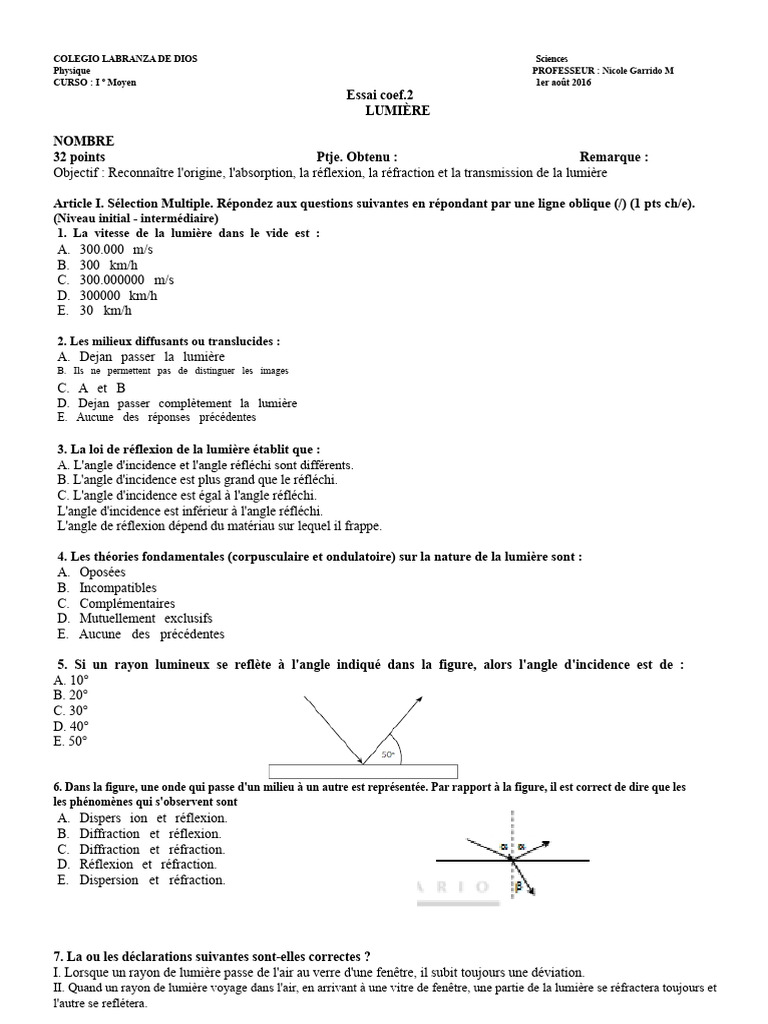 Comprendre la lumière : concepts clés | PDF | Lumière | Réfraction