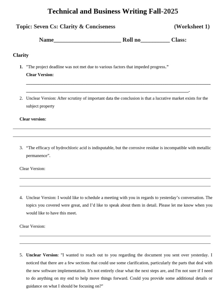 7Cs Worksheet 1 Clarity, Conciseness | PDF | Software | Evaluation