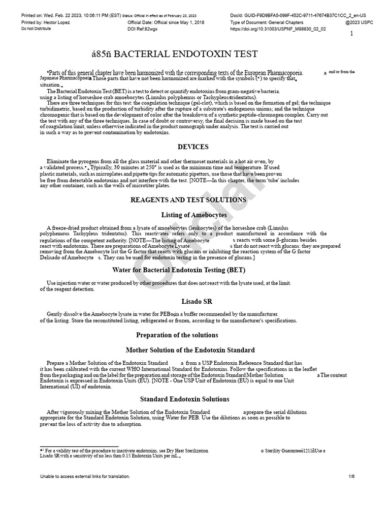 Test For Bacterial Endotoxins | PDF | Lipopolysaccharide | Titration
