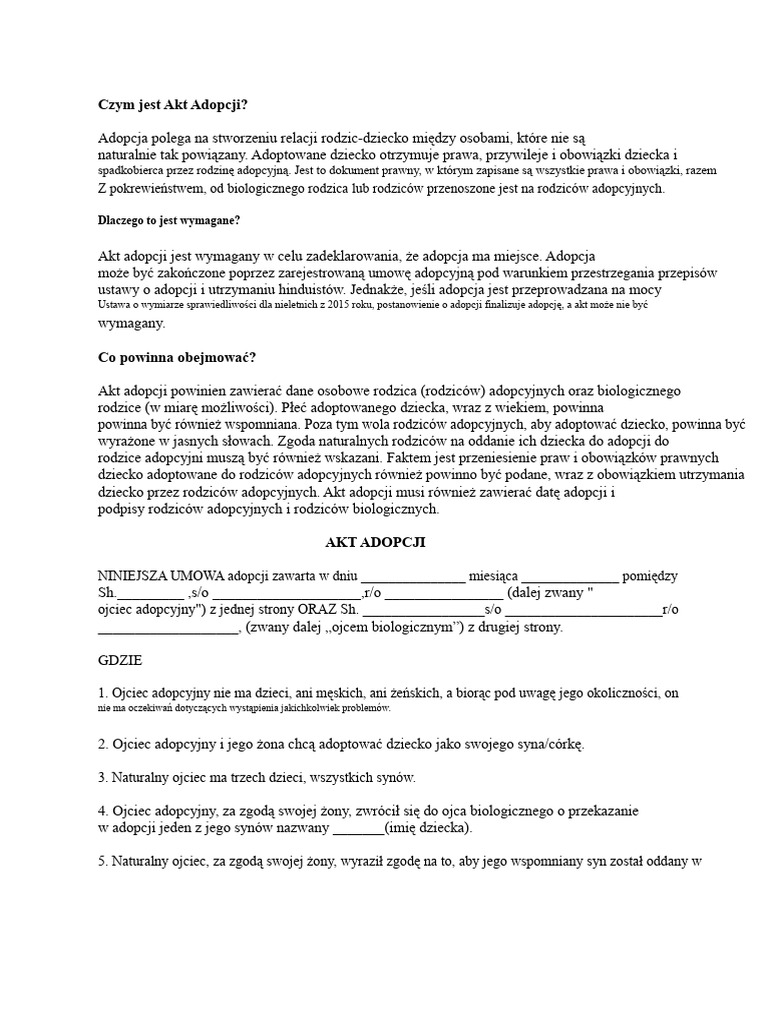 Czym Jest Akt Adopcji? | PDF