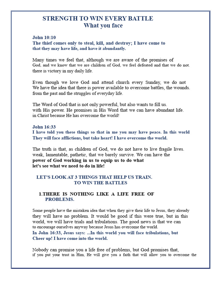 Strength To Win Every Battle | PDF | Jesus | God