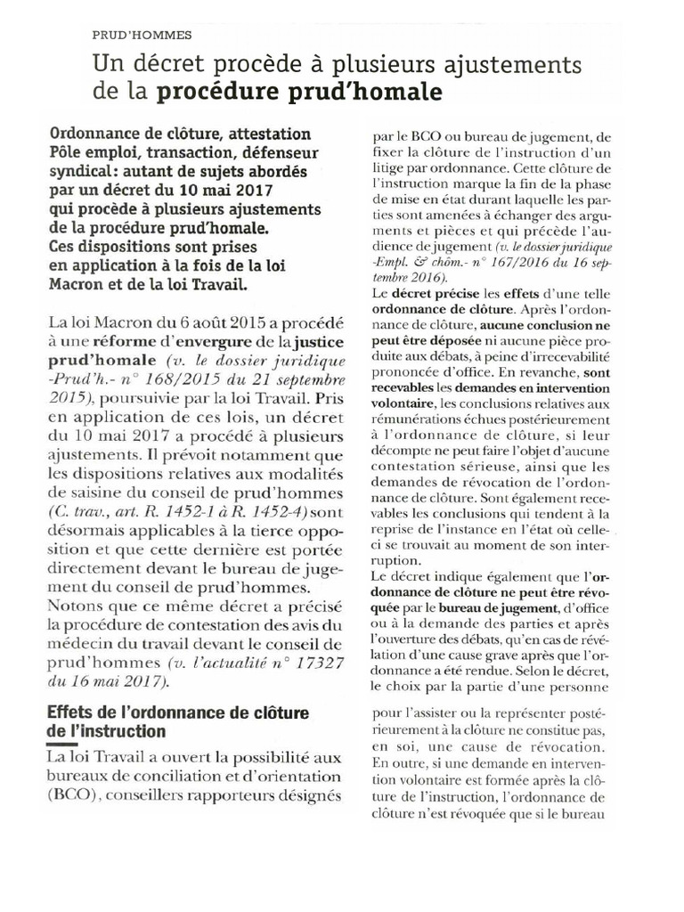 Prud'Hommes. Un Décret Procède À Plusieurs Ajustements de La Procédure Prud'Homale | PDF
