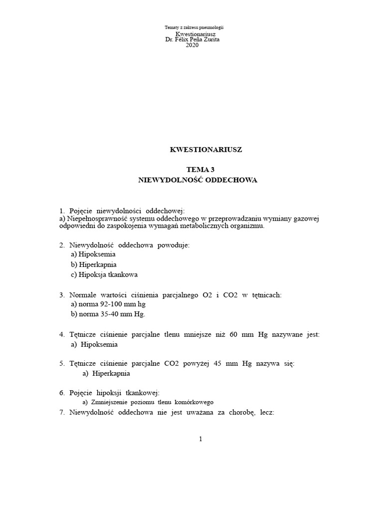 Kwestionariusz NIEWYDOLNOŚCI ODDECHOWEJ | PDF