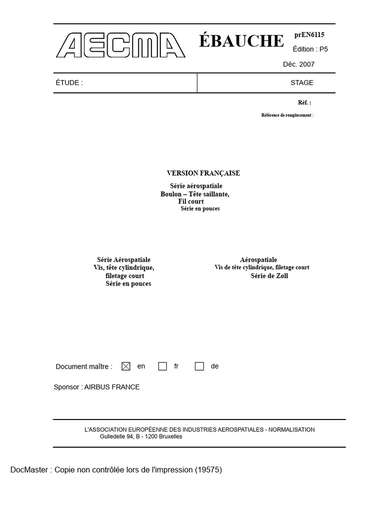 Norme EN6115 : Boulons Aérospatiaux | PDF | Acier | Titane