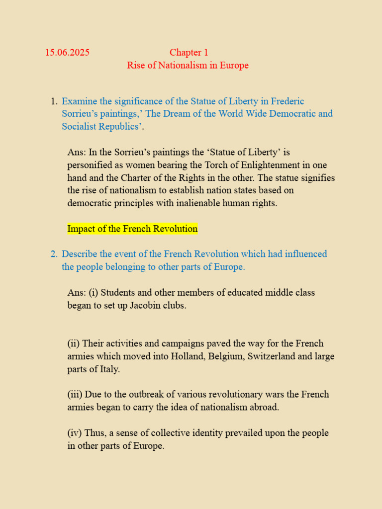 History, Lesson-1, The Rise of Nationalism in Europe | PDF | Kingdom Of ...