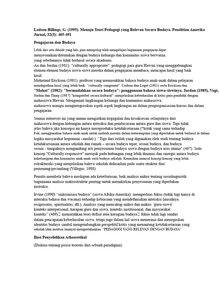 Pedagogi Relevan Budaya untuk Siswa | PDF