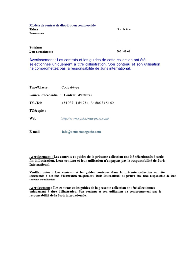 Modèle de Contrat de Distribution Commerciale | PDF | Publicité | Facture