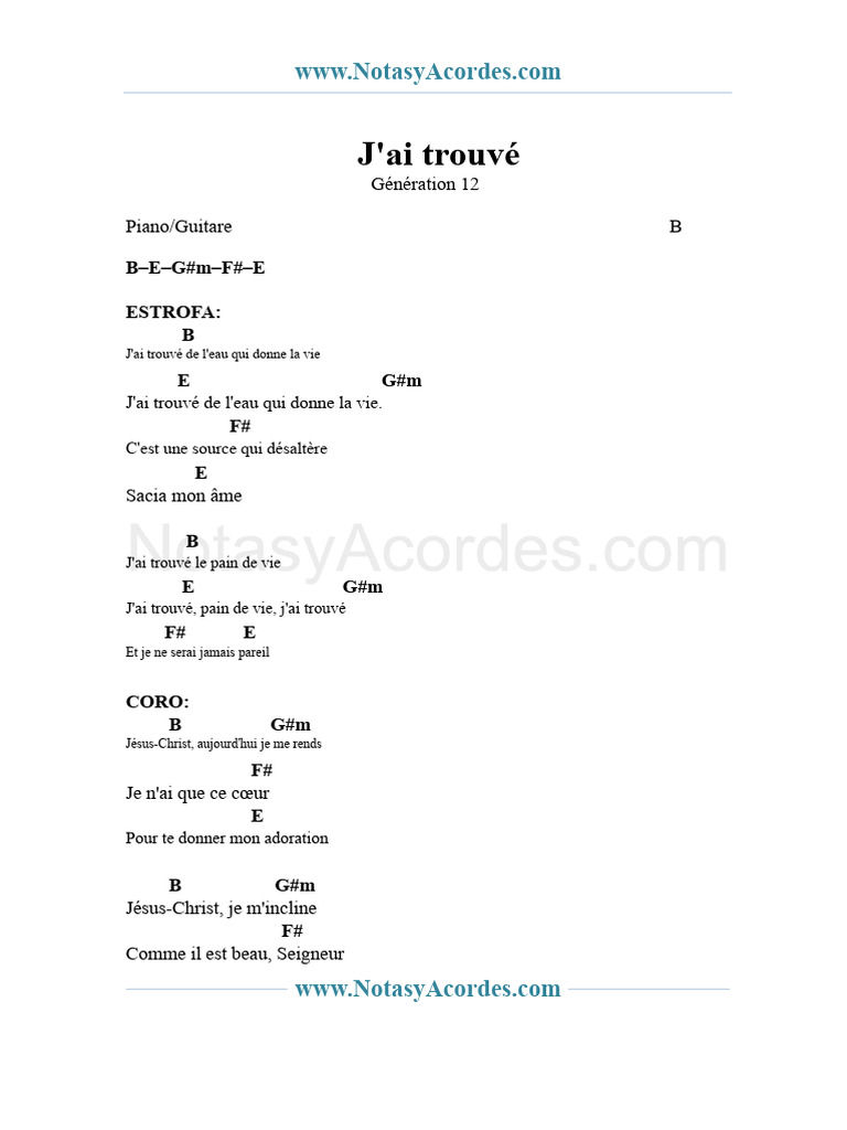 Paroles et accords de "J'ai trouvé Jésus" | PDF