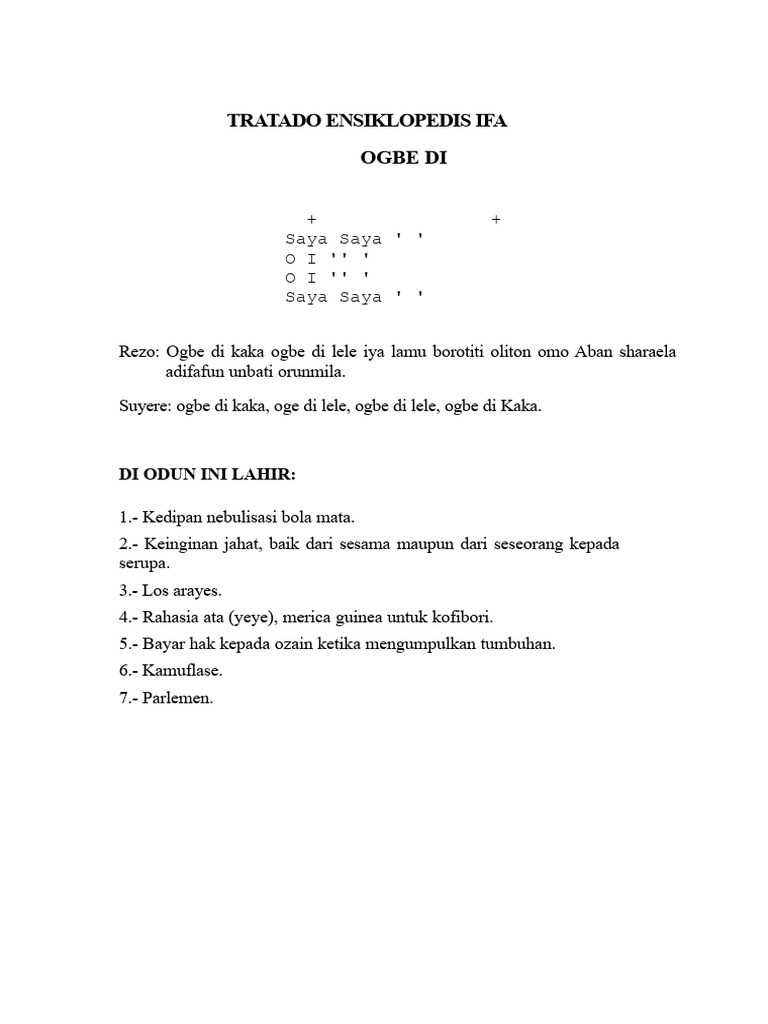 Panduan Ifa: Oddun Ogbe Di dan Ritual | PDF