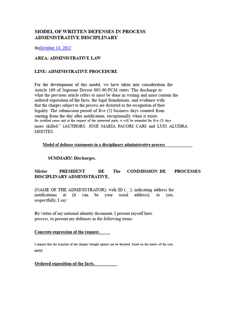 Model of Written Defense in Administrative Disciplinary Proceedings ...