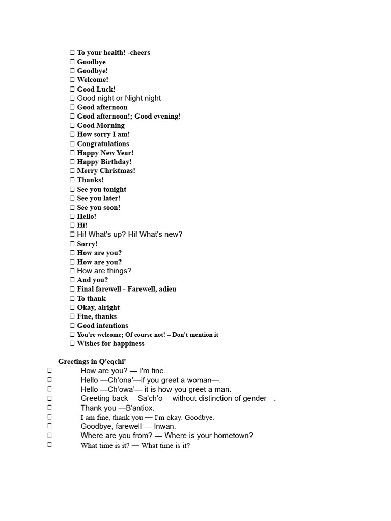 Common Greetings in Q'eqchi' Language | PDF